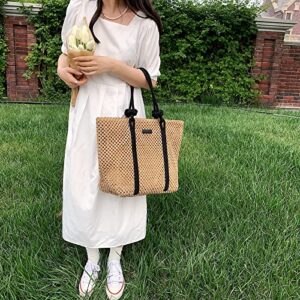 OWGSEE Straw Beach Bag, Summer Woven Tote Bag Large Shoulder Handbag Straw Purses and Handbags for Women Vacation (Khaki)