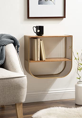 Kate and Laurel Urso Arch Floating Side Table, 20 x 19, Gold, Modern Geometric Wood and Metal Shelf