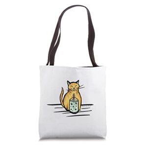 boba cat tote bag