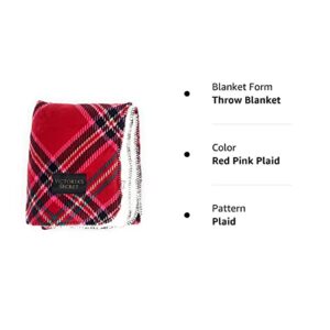 Victoria's Secret Soft Sherpa Throw Blanket, Red Pink Plaid 50'' x 60''