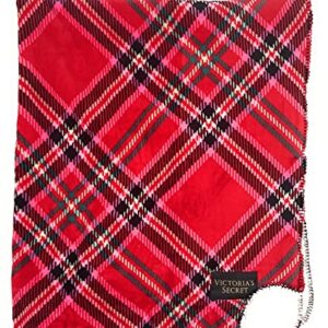 Victoria's Secret Soft Sherpa Throw Blanket, Red Pink Plaid 50'' x 60''