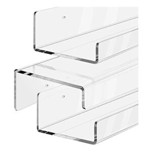 GLOOMALL Clear Acrylic Shelves 15 Inch Invisible Floating Wall Bookshelf for Kids Modern Picture Ledge Display Shelf Toy Storage Wall Shelves (15" Pack of 2)