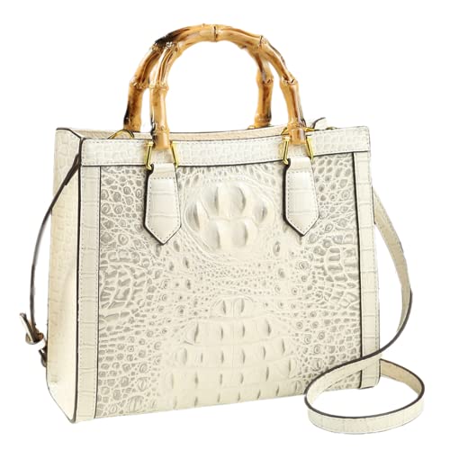 DDQYYSPP Crocodile Pattern Leather Women's Bag Bamboo Top-Handle Satchel Handbags Portable Tote Bag Shoulder Messenger Bags