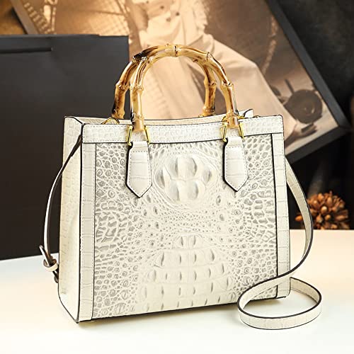 DDQYYSPP Crocodile Pattern Leather Women's Bag Bamboo Top-Handle Satchel Handbags Portable Tote Bag Shoulder Messenger Bags