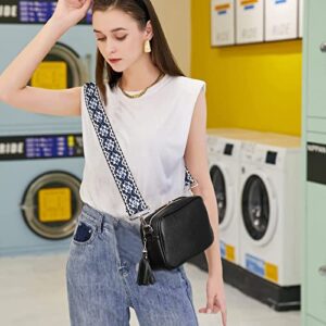 Small Crossbody Bag with Wide Guitar Strap, Thick Strap Camera Cross Body Bag Leather Shoulder Purse for Women with 2 Strap