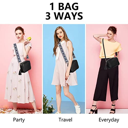 Small Crossbody Bag with Wide Guitar Strap, Thick Strap Camera Cross Body Bag Leather Shoulder Purse for Women with 2 Strap