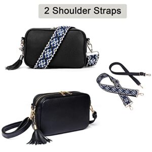 Small Crossbody Bag with Wide Guitar Strap, Thick Strap Camera Cross Body Bag Leather Shoulder Purse for Women with 2 Strap