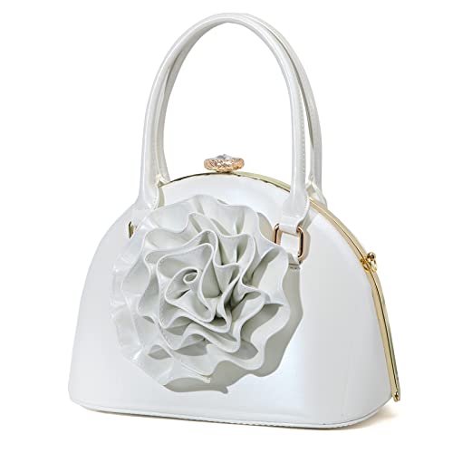 Veroders Satchel Flower Handbag for Women - PU Leather Shoulder Bags with Strap Ladies' Blooming Beauty Floral Handbag Multicolor 2980-White