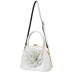 Veroders Satchel Flower Handbag for Women - PU Leather Shoulder Bags with Strap Ladies' Blooming Beauty Floral Handbag Multicolor 2980-White