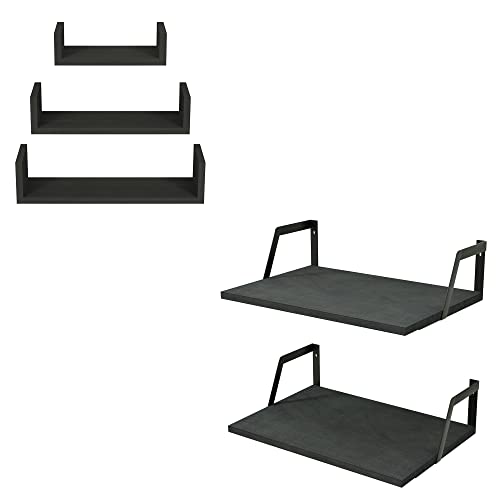 SRIWATANA U Shelves Wall Mounted Set of 3 and Large Floating Shelves Set of 2