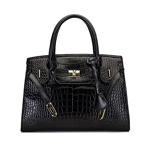 Women Handbags and Purses Ladies Crocodile Pattern Shoulder Bag Top Handle Satchel Tote Work Bag with Shoulder Straps (Black)