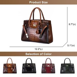 Women Handbags and Purses Ladies Crocodile Pattern Shoulder Bag Top Handle Satchel Tote Work Bag with Shoulder Straps (Black)