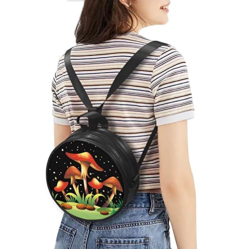 xixirimido Mushroom Backpack Purse Women's for Girls Mini Round Crossbody Handbag Messenger Lightweight with Zipper Daypack Shoulder Satchel