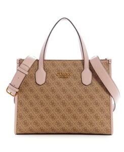 guess silvana small tote, latte logo/rosewood