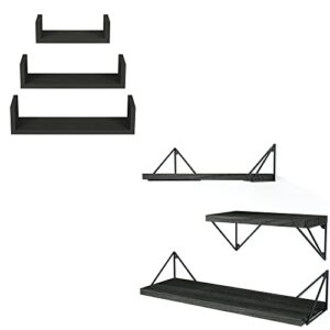 sriwatana u shelves wall mounted set of 3 and large floating shelves set of 3 （contains 2 items）