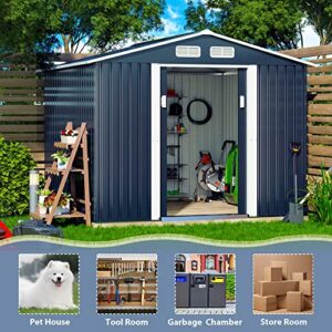 HOGYME Storage Shed 8' x 8' Outdoor Garden Shed Metal Shed Suitable for Storing Garden Tool Lawn Mower Ladder Grey