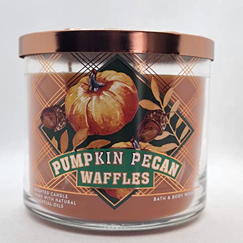 Bath Body Works, White Barn 3-Wick Candle w/Essential Oils - 14.5 oz - 2022 Autumn Scents! (Pumpkin Pecan Waffles)