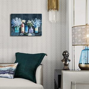 HKDGOKA Bathroom Wall Art - White Flower in Blue Vase Bathroom Decor - Paintings,Modern Canvas Wall Art Decor Artworks Pictures for Living Room Bedroom Kitchen Decoration,12x16 inch