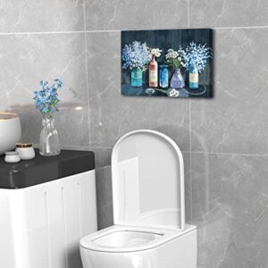 HKDGOKA Bathroom Wall Art - White Flower in Blue Vase Bathroom Decor - Paintings,Modern Canvas Wall Art Decor Artworks Pictures for Living Room Bedroom Kitchen Decoration,12x16 inch