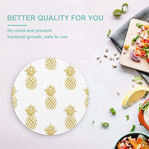 Gold Pineapple Glass Cutting Board Scratch Resistant Round Chopping Board For Kitchen 7.9 in