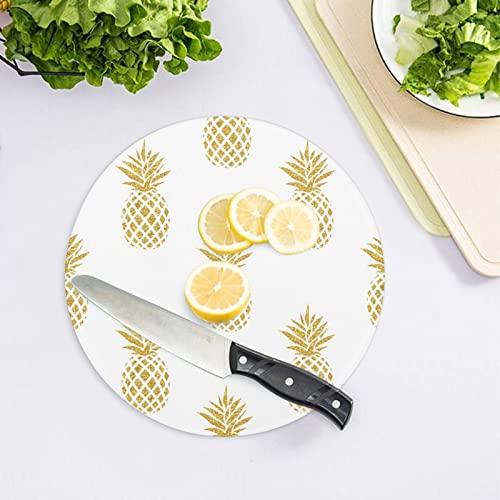 Gold Pineapple Glass Cutting Board Scratch Resistant Round Chopping Board For Kitchen 7.9 in