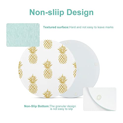 Gold Pineapple Glass Cutting Board Scratch Resistant Round Chopping Board For Kitchen 7.9 in