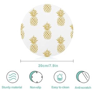 Gold Pineapple Glass Cutting Board Scratch Resistant Round Chopping Board For Kitchen 7.9 in