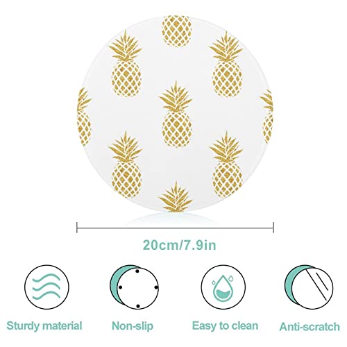 Gold Pineapple Glass Cutting Board Scratch Resistant Round Chopping Board For Kitchen 7.9 in