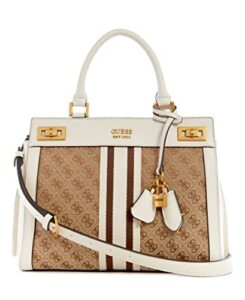 guess katey luxury satchel, latte logo/stone