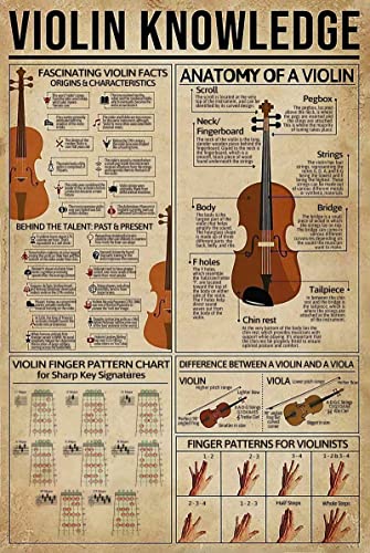 Violin Knowledge Metal Tin Sign Anatomy Of Violin Retro Poster Music Hall Opera Bar School Education Living Room Bathroom Kitchen Home Art Wall Decoration Plaque Gift