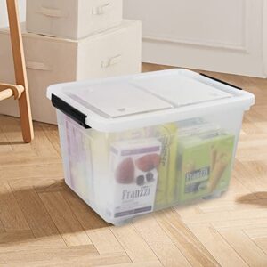 Farmoon 4 Pack 30 Quart Plastic Latching Storage Box Bin with Wheels, Clear