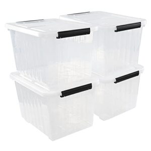 Farmoon 4 Pack 30 Quart Plastic Latching Storage Box Bin with Wheels, Clear