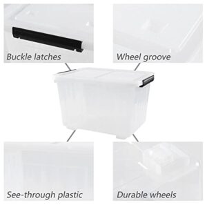 Farmoon 4 Pack 30 Quart Plastic Latching Storage Box Bin with Wheels, Clear