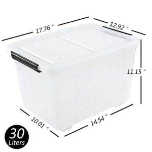 Farmoon 4 Pack 30 Quart Plastic Latching Storage Box Bin with Wheels, Clear