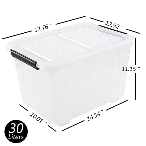 Farmoon 4 Pack 30 Quart Plastic Latching Storage Box Bin with Wheels, Clear