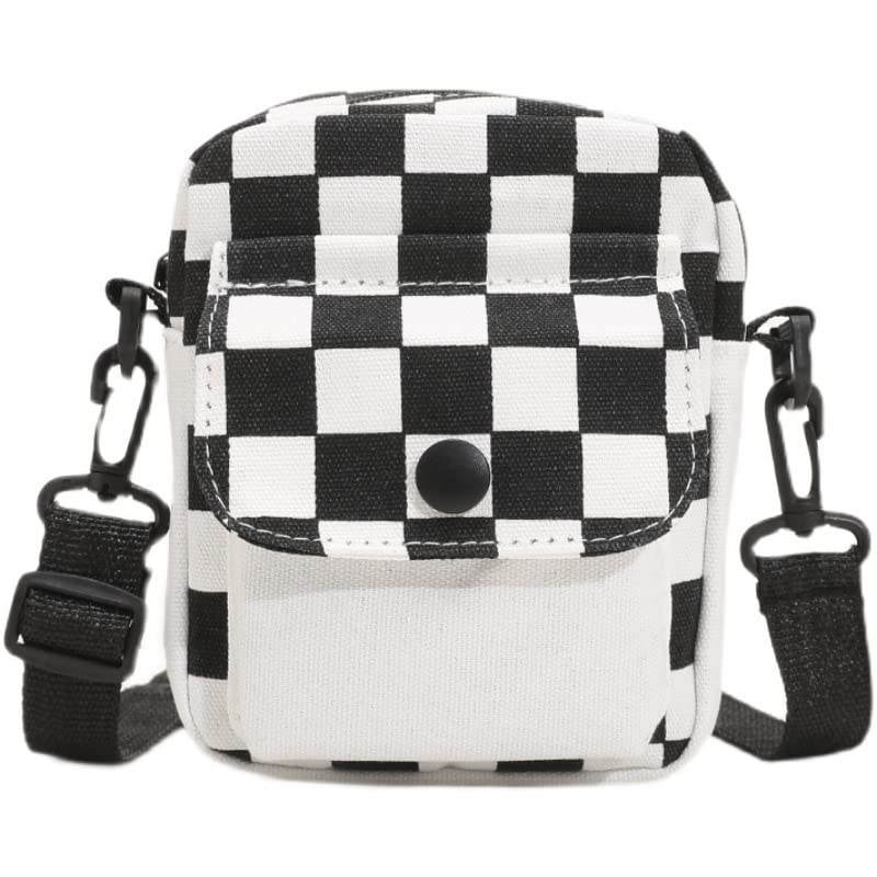 Checkered Bag,Girl's Canvas Shoulder Bag,Trendy Crossbody Handbags,Small Square Bag, Mini Tote Bags