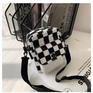 Checkered Bag,Girl's Canvas Shoulder Bag,Trendy Crossbody Handbags,Small Square Bag, Mini Tote Bags