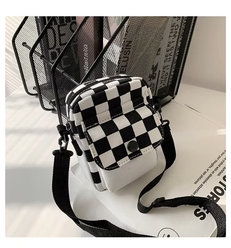 Checkered Bag,Girl's Canvas Shoulder Bag,Trendy Crossbody Handbags,Small Square Bag, Mini Tote Bags