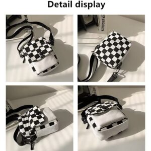 Checkered Bag,Girl's Canvas Shoulder Bag,Trendy Crossbody Handbags,Small Square Bag, Mini Tote Bags