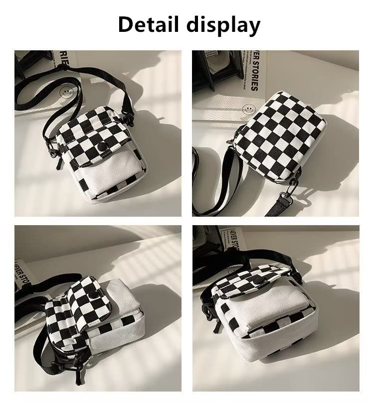 Checkered Bag,Girl's Canvas Shoulder Bag,Trendy Crossbody Handbags,Small Square Bag, Mini Tote Bags