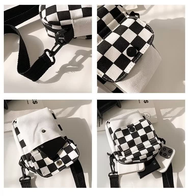 Checkered Bag,Girl's Canvas Shoulder Bag,Trendy Crossbody Handbags,Small Square Bag, Mini Tote Bags