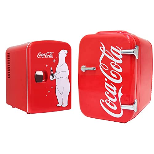 Coca-Cola 4L Portable Cooler/Warmer & Cooluli Retro Coca-Cola Mini Fridge for Bedroom - Car, Office Desk & College Dorm Room - 4L/6 Can 12V Portable Cooler & Warmer for Food, Drinks & Skincare