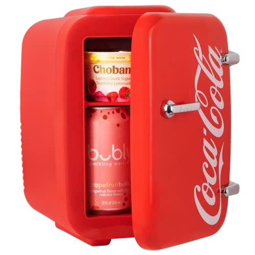 Coca-Cola 4L Portable Cooler/Warmer & Cooluli Retro Coca-Cola Mini Fridge for Bedroom - Car, Office Desk & College Dorm Room - 4L/6 Can 12V Portable Cooler & Warmer for Food, Drinks & Skincare