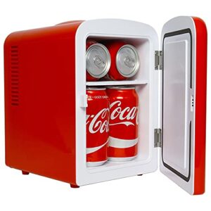 Coca-Cola 4L Portable Cooler/Warmer & Cooluli Retro Coca-Cola Mini Fridge for Bedroom - Car, Office Desk & College Dorm Room - 4L/6 Can 12V Portable Cooler & Warmer for Food, Drinks & Skincare