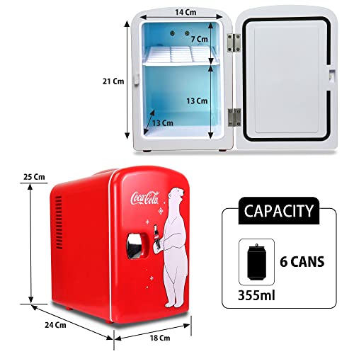 Coca-Cola 4L Portable Cooler/Warmer & Cooluli Retro Coca-Cola Mini Fridge for Bedroom - Car, Office Desk & College Dorm Room - 4L/6 Can 12V Portable Cooler & Warmer for Food, Drinks & Skincare