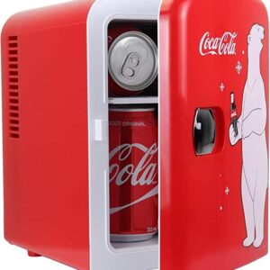 Coca-Cola 4L Portable Cooler/Warmer & Cooluli Retro Coca-Cola Mini Fridge for Bedroom - Car, Office Desk & College Dorm Room - 4L/6 Can 12V Portable Cooler & Warmer for Food, Drinks & Skincare