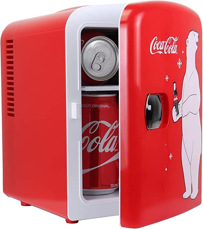 Coca-Cola 4L Portable Cooler/Warmer & Cooluli Retro Coca-Cola Mini Fridge for Bedroom - Car, Office Desk & College Dorm Room - 4L/6 Can 12V Portable Cooler & Warmer for Food, Drinks & Skincare