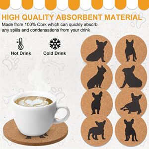 Set of 8 French Pit Bull Cork Drink Coasters Absorbing Dog Coasters Fun Frenchie Gifts for Women Kitchen Bar Coasters with Metal Holder for Home Kitchen Decor Table Mug Glass Cup Place Mats Dog Lovers