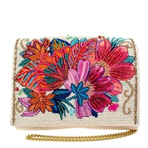 mary frances centerpiece, white floral crossbody clutch handbag