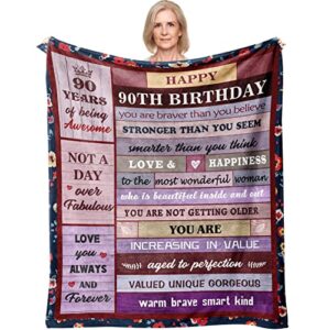 muxuten 90th birthday gifts for women blanket 60″x50″ – gifts for 90 year old woman – 90 year old birthday gifts for women – 90th birthday decor gift ideas – 90th birthday gifts for men mom grandma